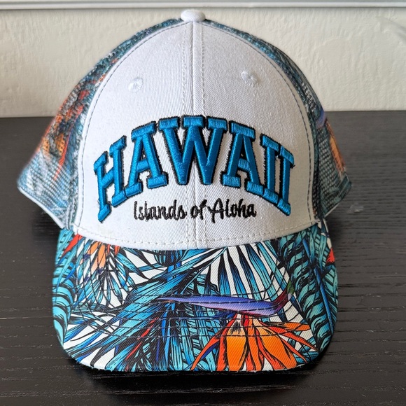 Accessories | Hawaii Islands Of Aloha White And Blue Cap Nwt | Poshmark